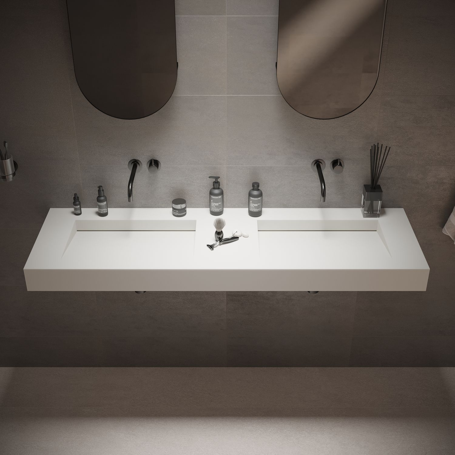 Wall-mounted washbasin - 280178 SOLIDSQUARE-150 - IDEAVIT B.V - Solid Surface / double / rectangular