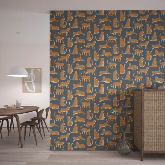 Contemporary wallpaper - Lionel - Scion - animal motif / gray / blue