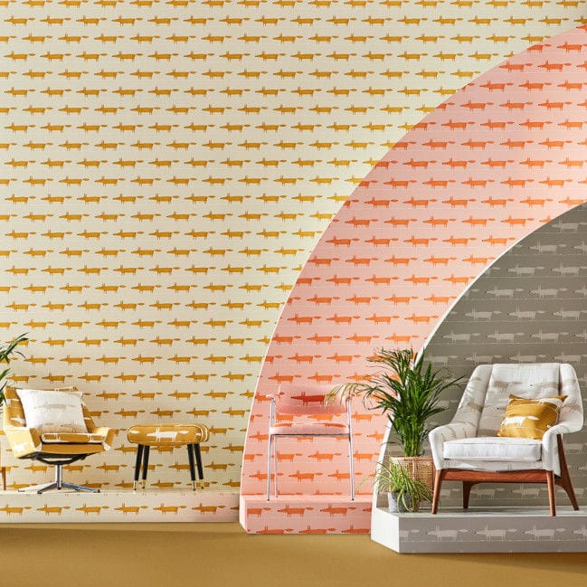 Contemporary wallpaper - Midi Fox - Scion - animal motif / orange / red