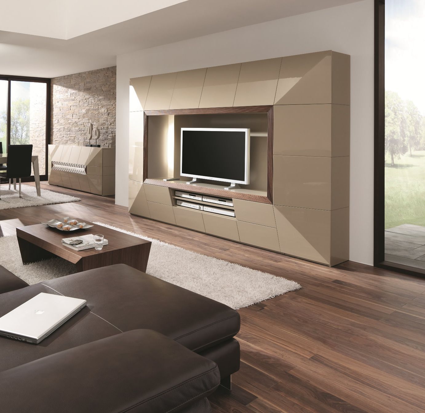 Contemporary TV wall unit - PRISMA AMB.P1 - ARC - lacquered wood