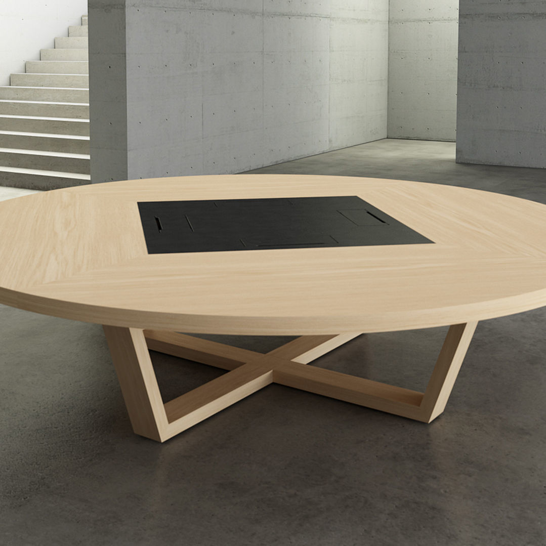Contemporary boardroom table - MODULOS - SOTUBO - wood / glass / leather