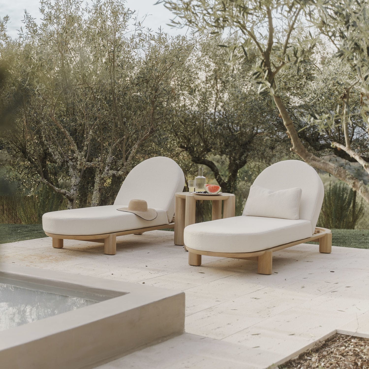 Contemporary sun lounger - AURORA - AM LIVING - fabric / solid wood ...