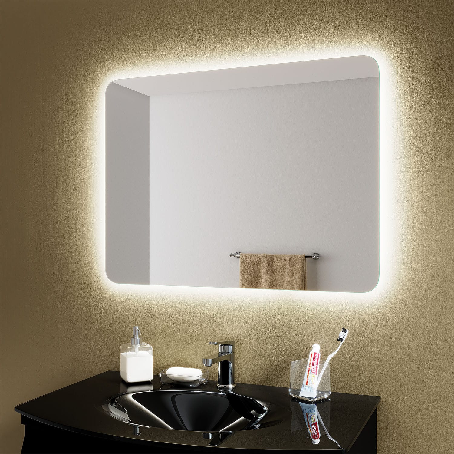 Wall-mounted bathroom mirror - ONIX ROUND EDGE - BISELARTE - contemporary / rectangular / gray