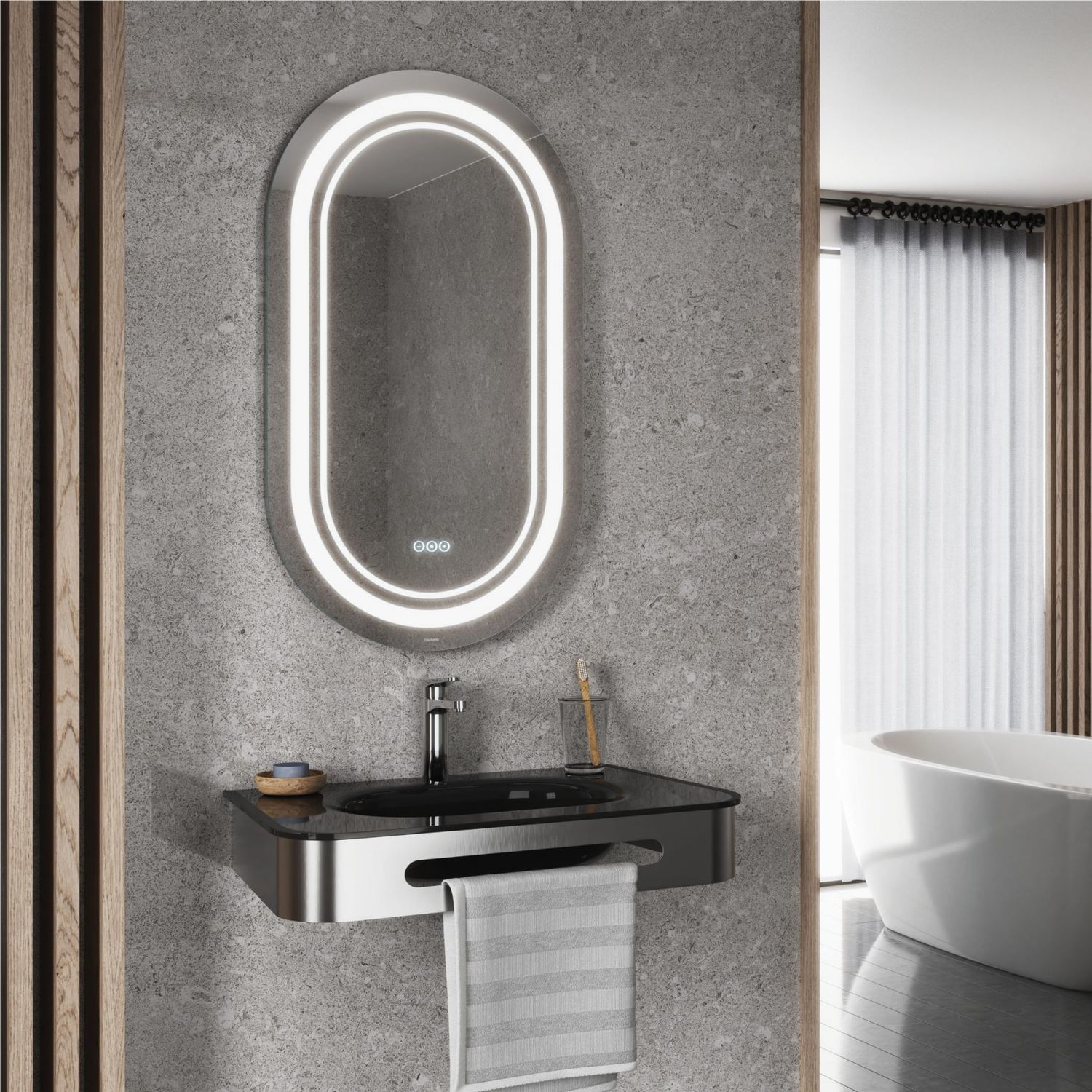 Wall-mounted bathroom mirror - SPRING - Biselarte - contemporary / oval / white
