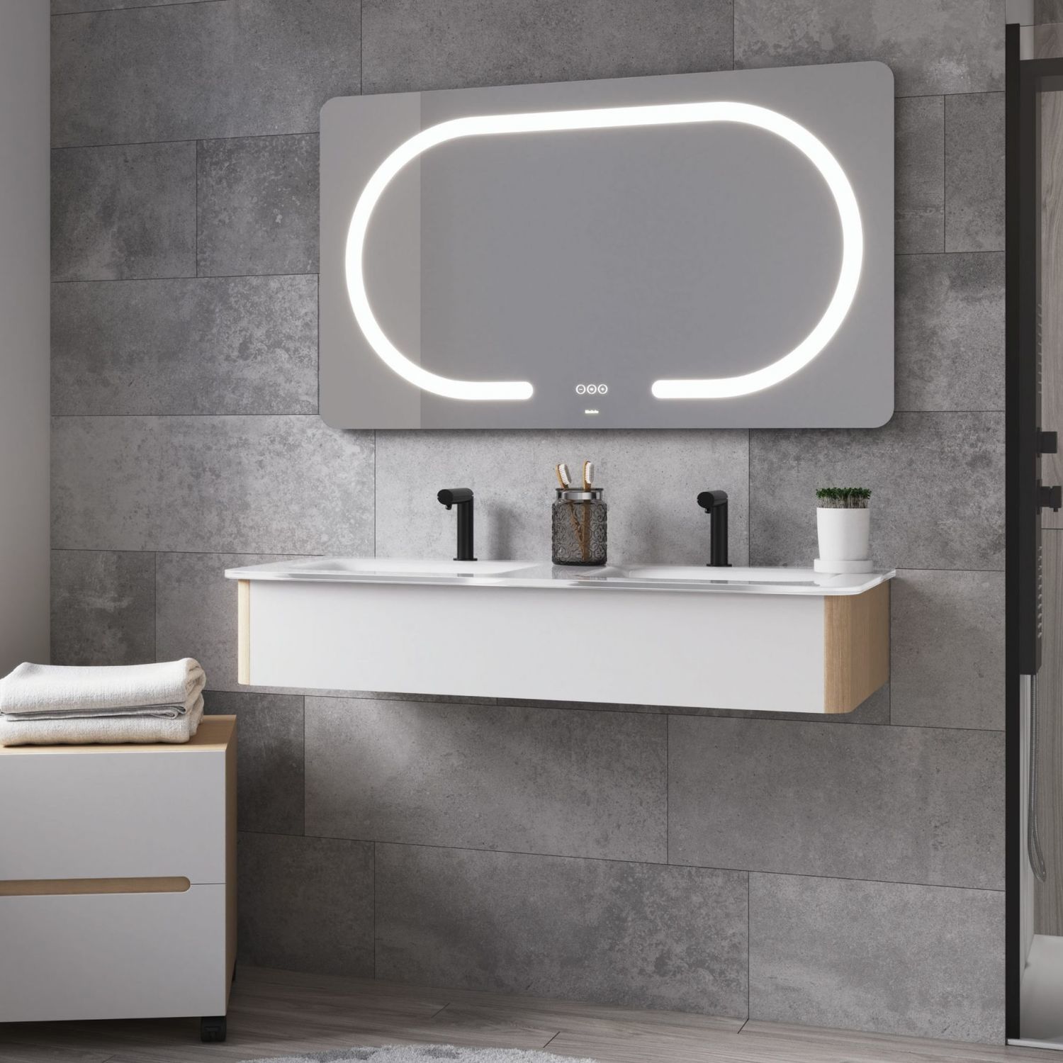 Wall-mounted bathroom mirror - HARMONY - Biselarte - contemporary / rectangular / gray
