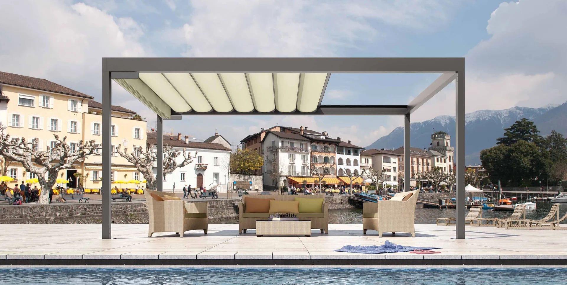 Self-supporting pergola - BAVONA SOFTTOP - STOBAG - wall-mounted ...