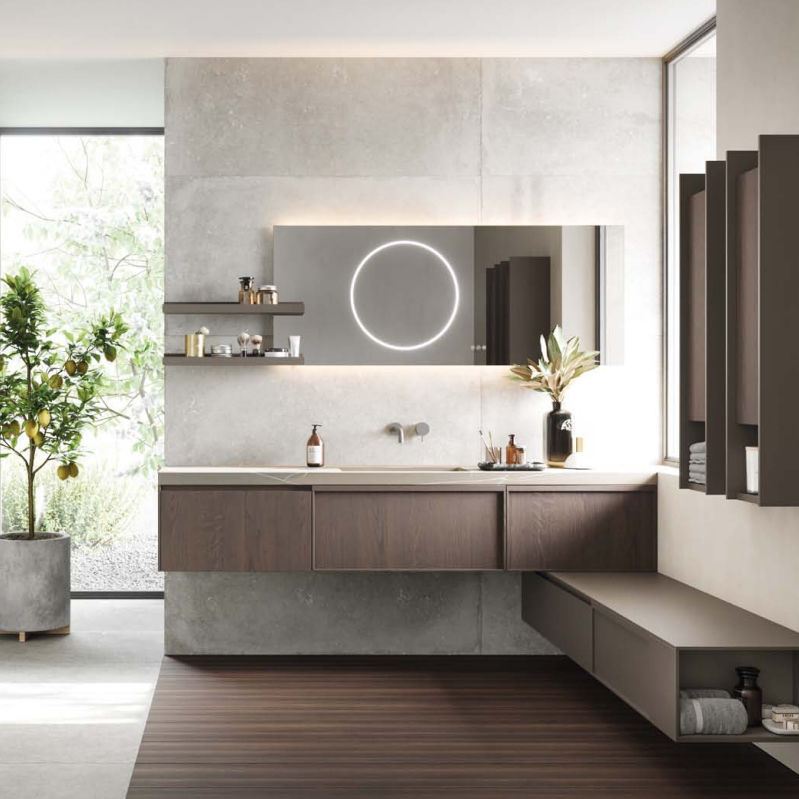 Wall-hung washbasin cabinet - 08 - novello - HPL / contemporary / with door