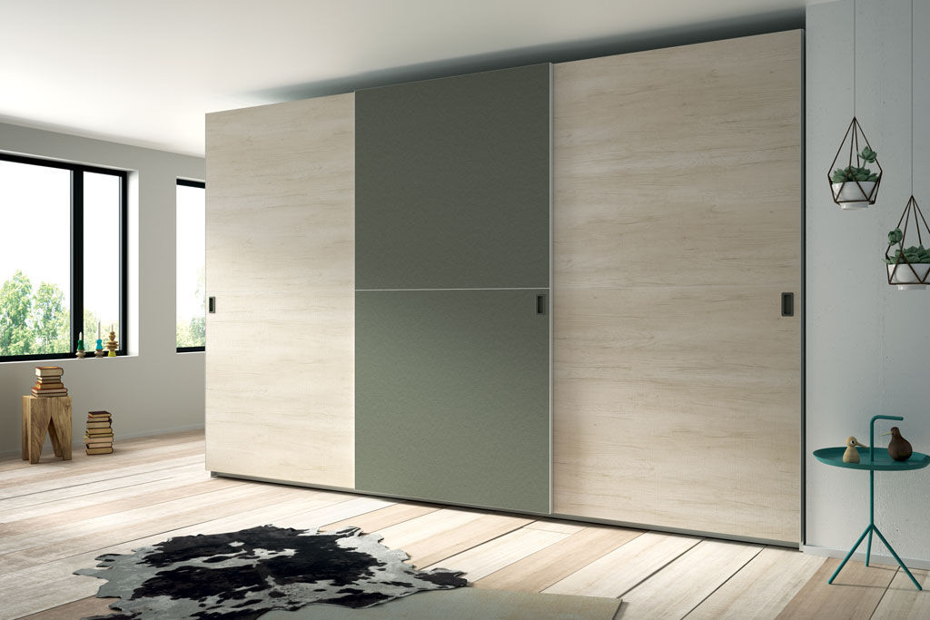 Contemporary wardrobe - HORIZON - Lagrama - wooden / metal / sliding door