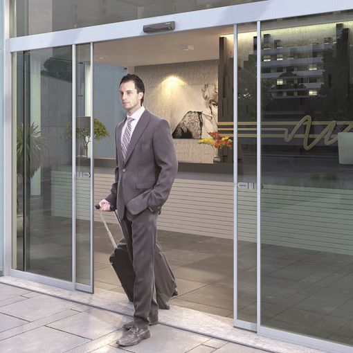 Entry door - SL500 SLIM - ASSA ABLOY - aluminum / sliding / glazed