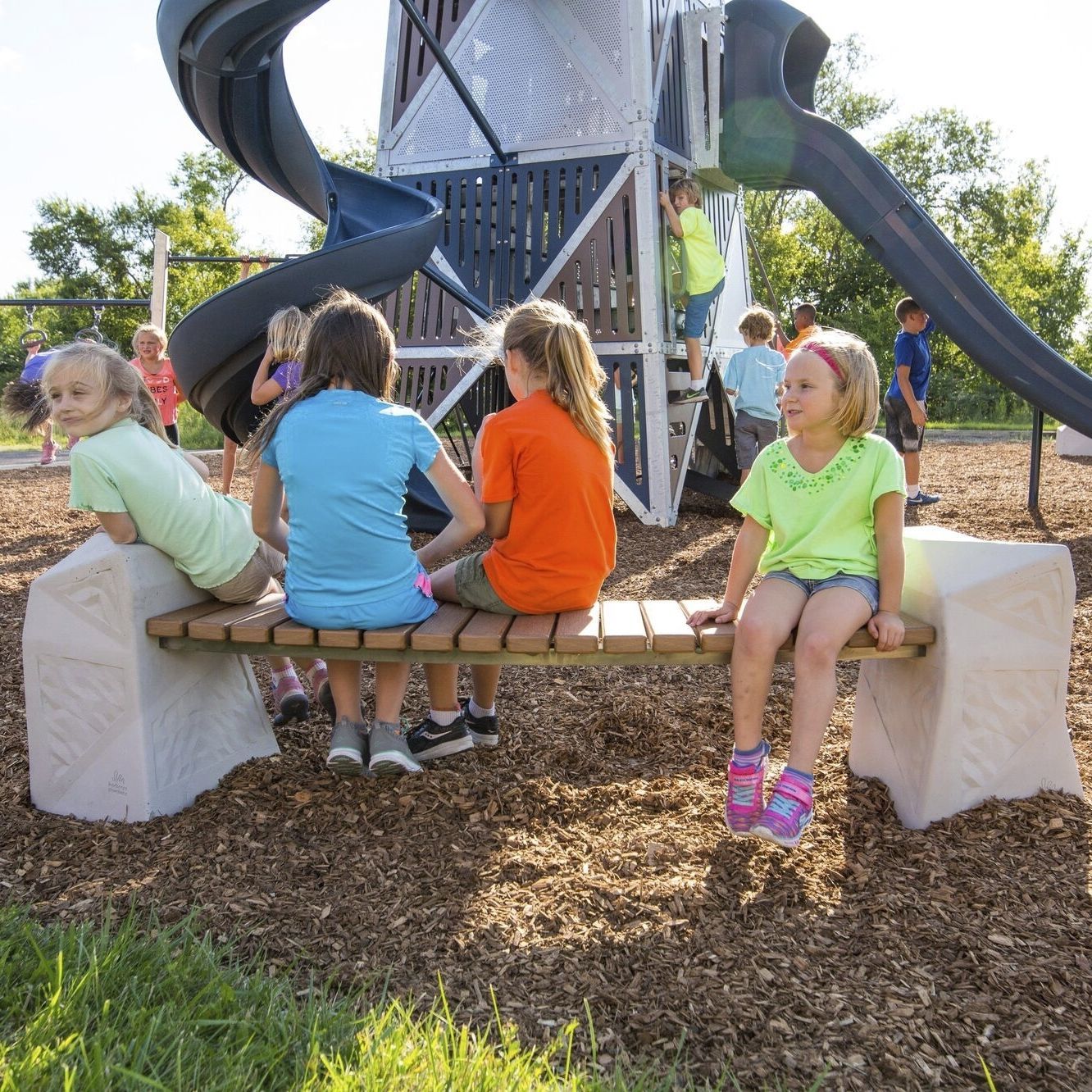 Contemporary public bench - Facet® - Design 6104 - LANDSCAPE STRUCTURES - recycled plastic ...