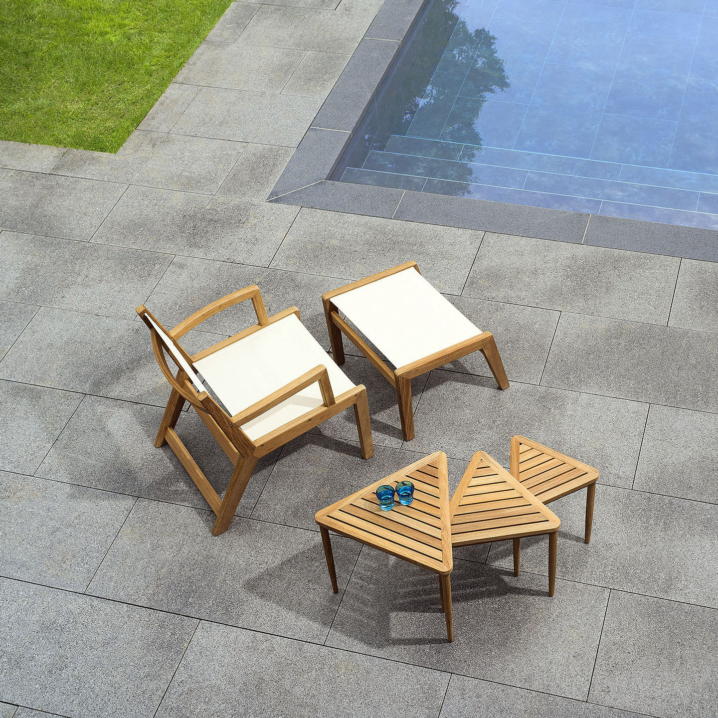 Traditional armchair - SOUTHAMPTON - Tectona - Batyline® / teak / gray