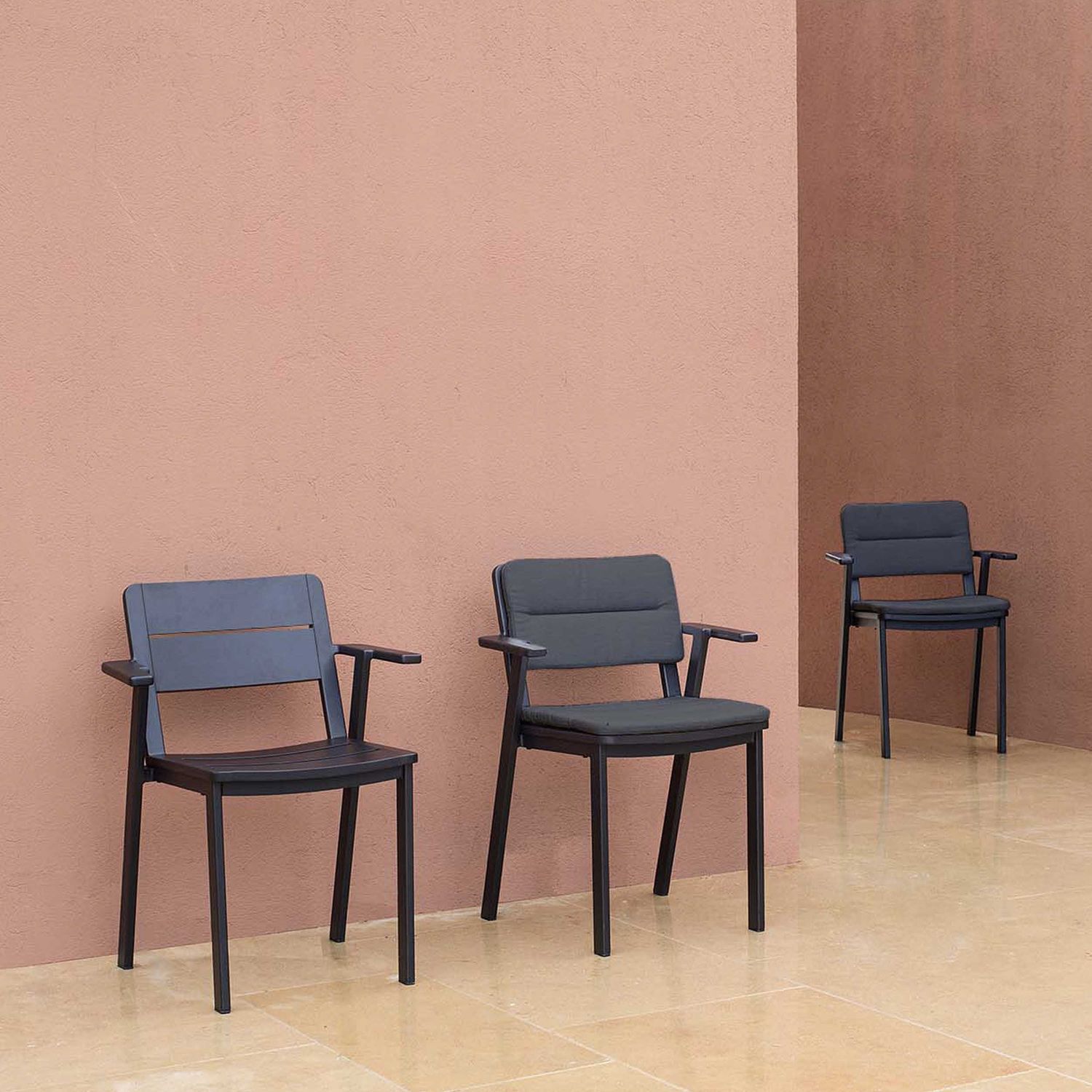 Contemporary chair - CLUBHOUSE - Tectona - garden / fabric / aluminum base