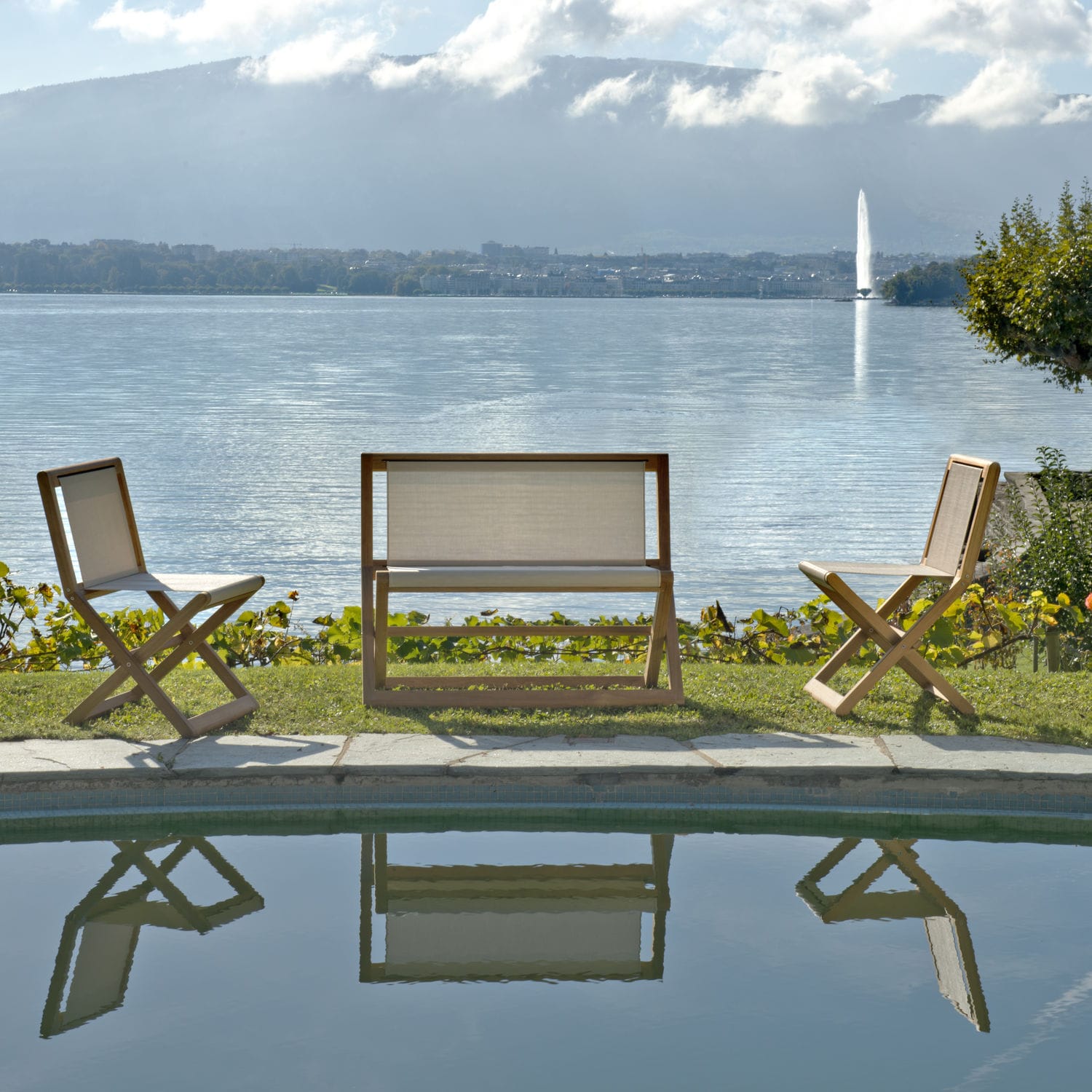 Traditional chair - COPACABANA - Tectona - Batyline® / teak / teak base