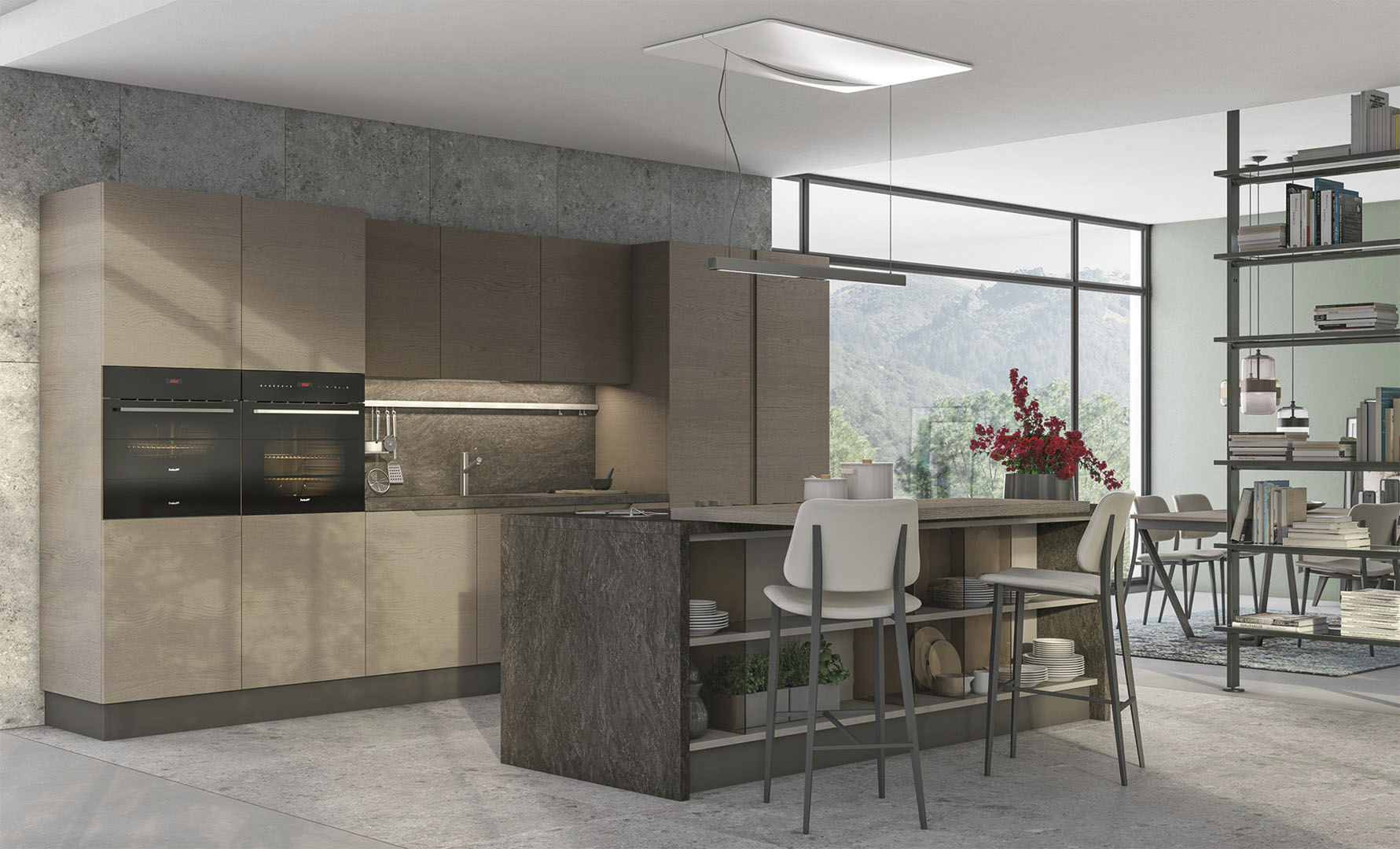 Contemporary kitchen - LUNA - CUCINE LUBE - wooden / island / lacquered