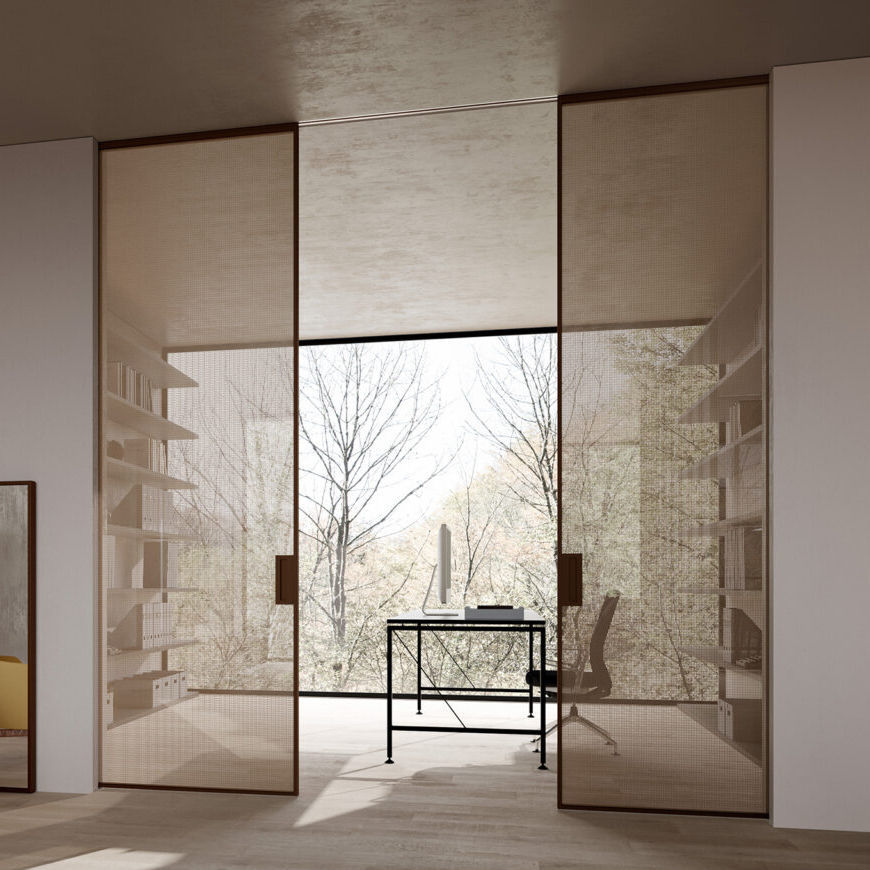 Interior door - LINEA - LINVISIBILE - glass / tempered glass / aluminum