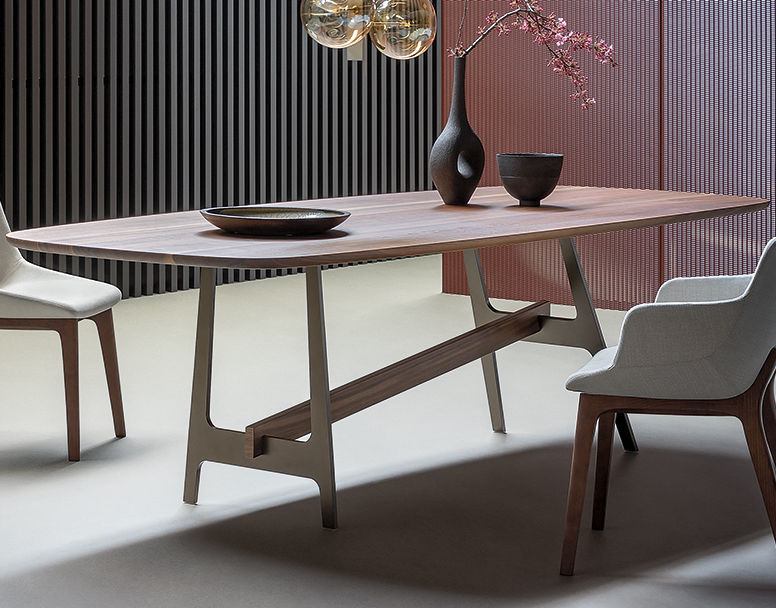 Contemporary table - Slot - BONALDO - walnut / wood veneer / glass