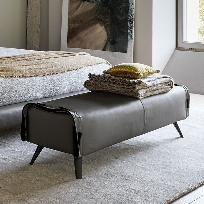Contemporary bed bench - Cuff - BONALDO - painted metal / leather / fabric