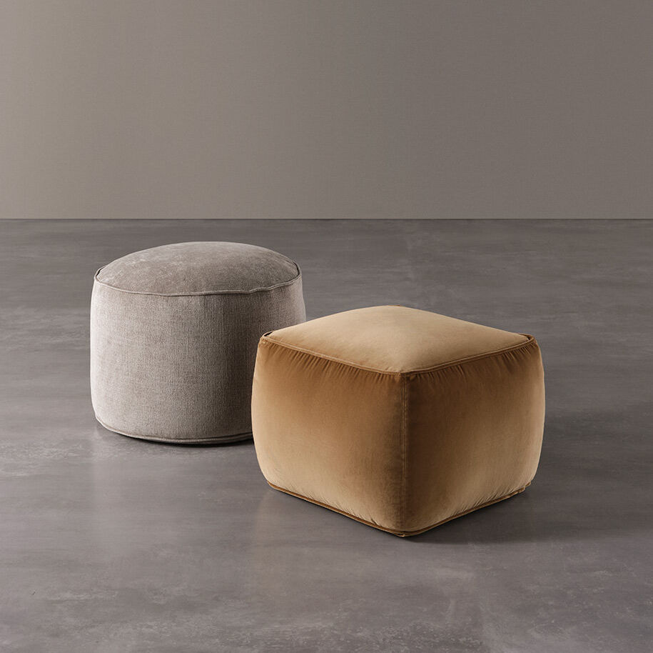 Contemporary pouf - TOTO' - MERIDIANI - leather / fabric / square