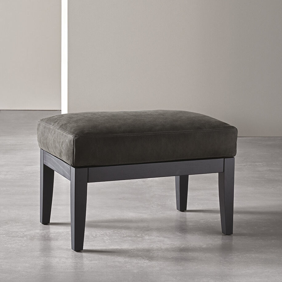 Contemporary pouf - FORREST - MERIDIANI - leather / oak / fabric