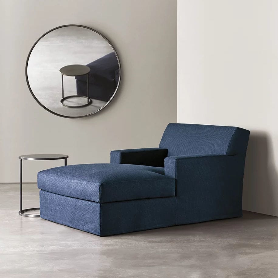Contemporary chaise longue - JAMES - MERIDIANI - fabric / leather / wooden