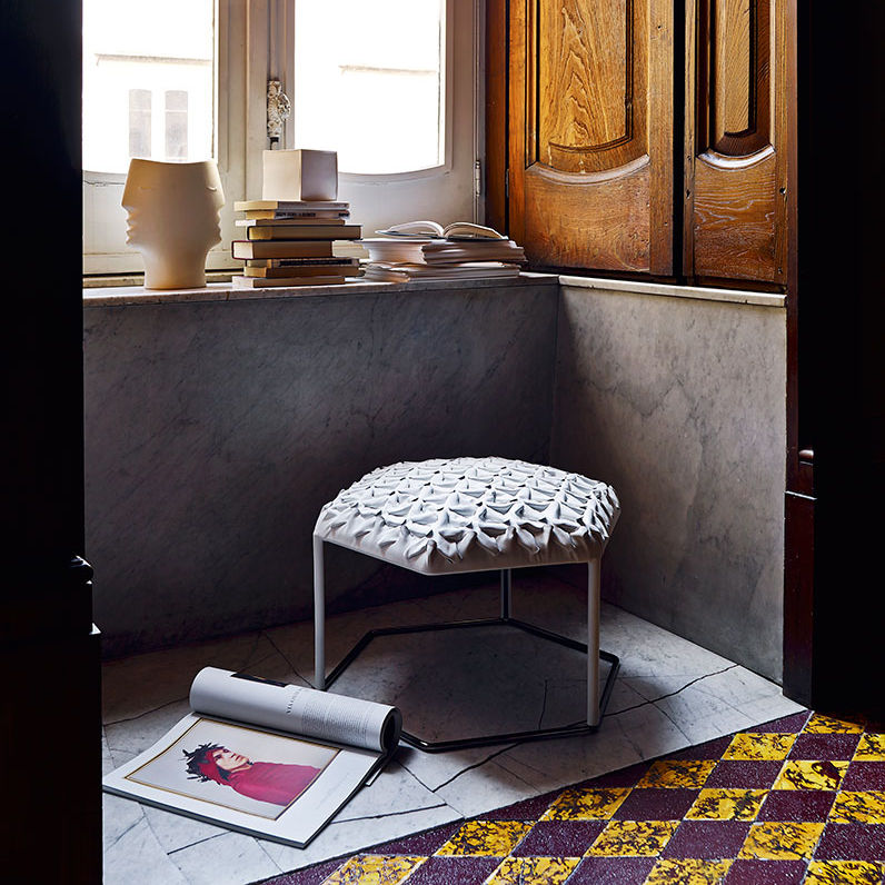 Contemporary ottoman - Hive - B&B Italia - leather / sheet steel ...