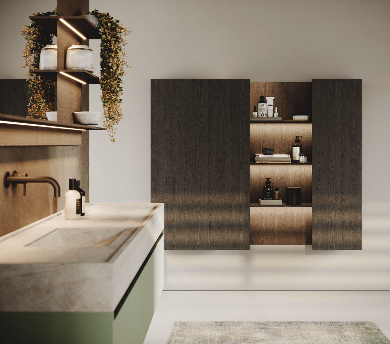 Bathroom cabinet with built-in lighting - BLUNA LACCATO OPACO - BINOVA ...