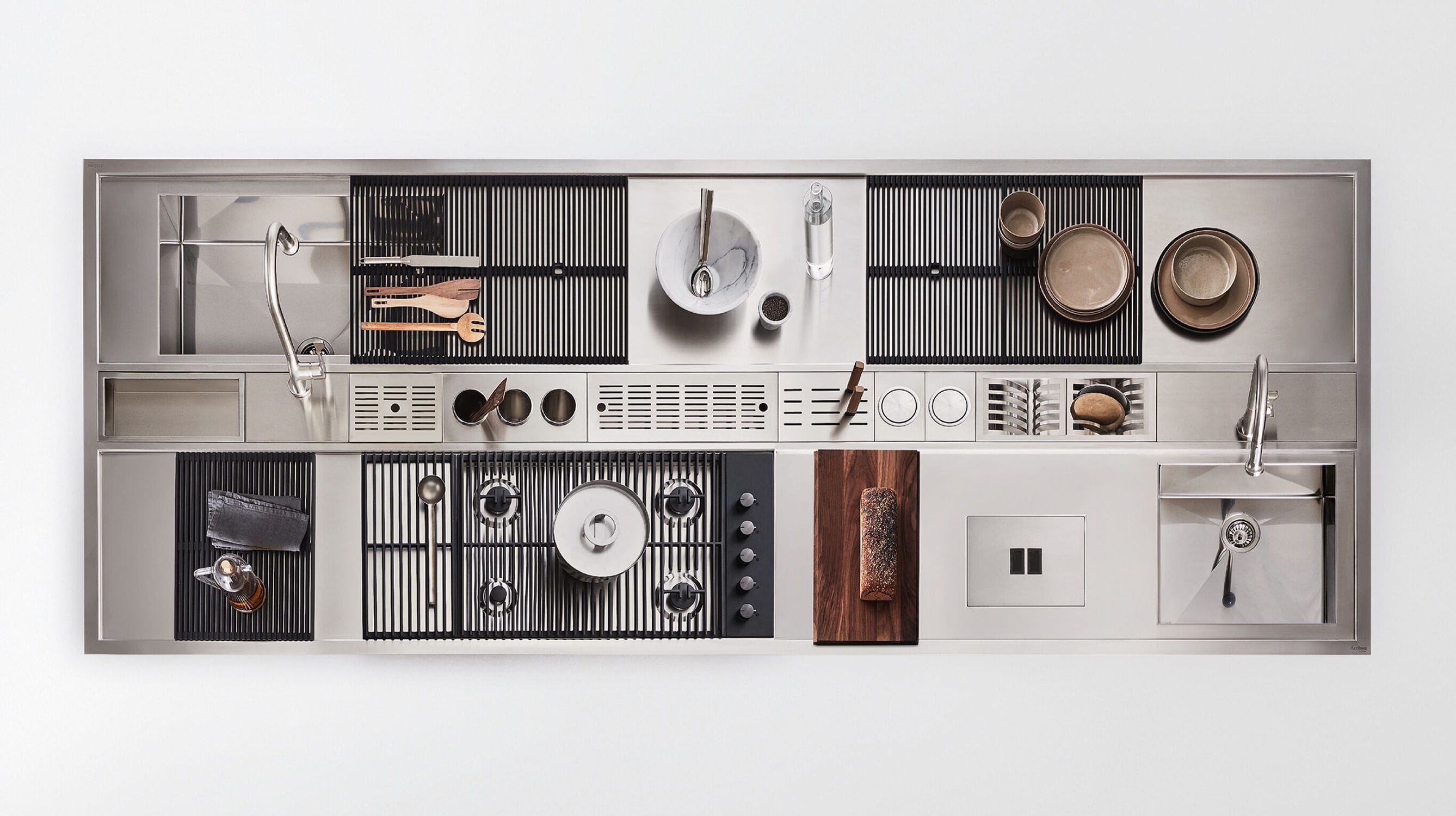 Stainless steel kitchen worktop - CHANNEL - Arclinea - steel / square edge