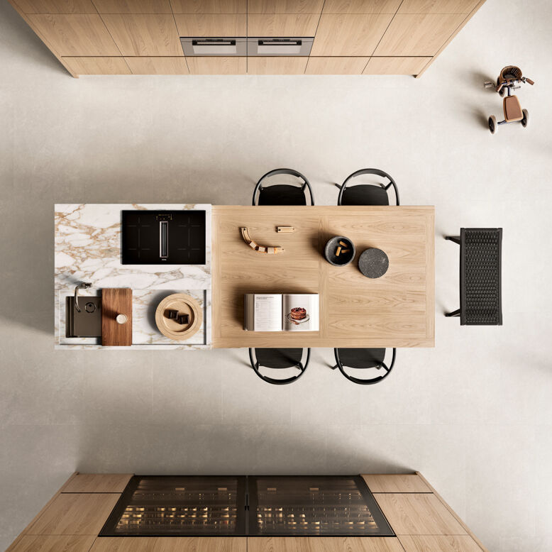 Peninsula kitchen - ERA SYSTEM - Arclinea - contemporary / wooden / stone