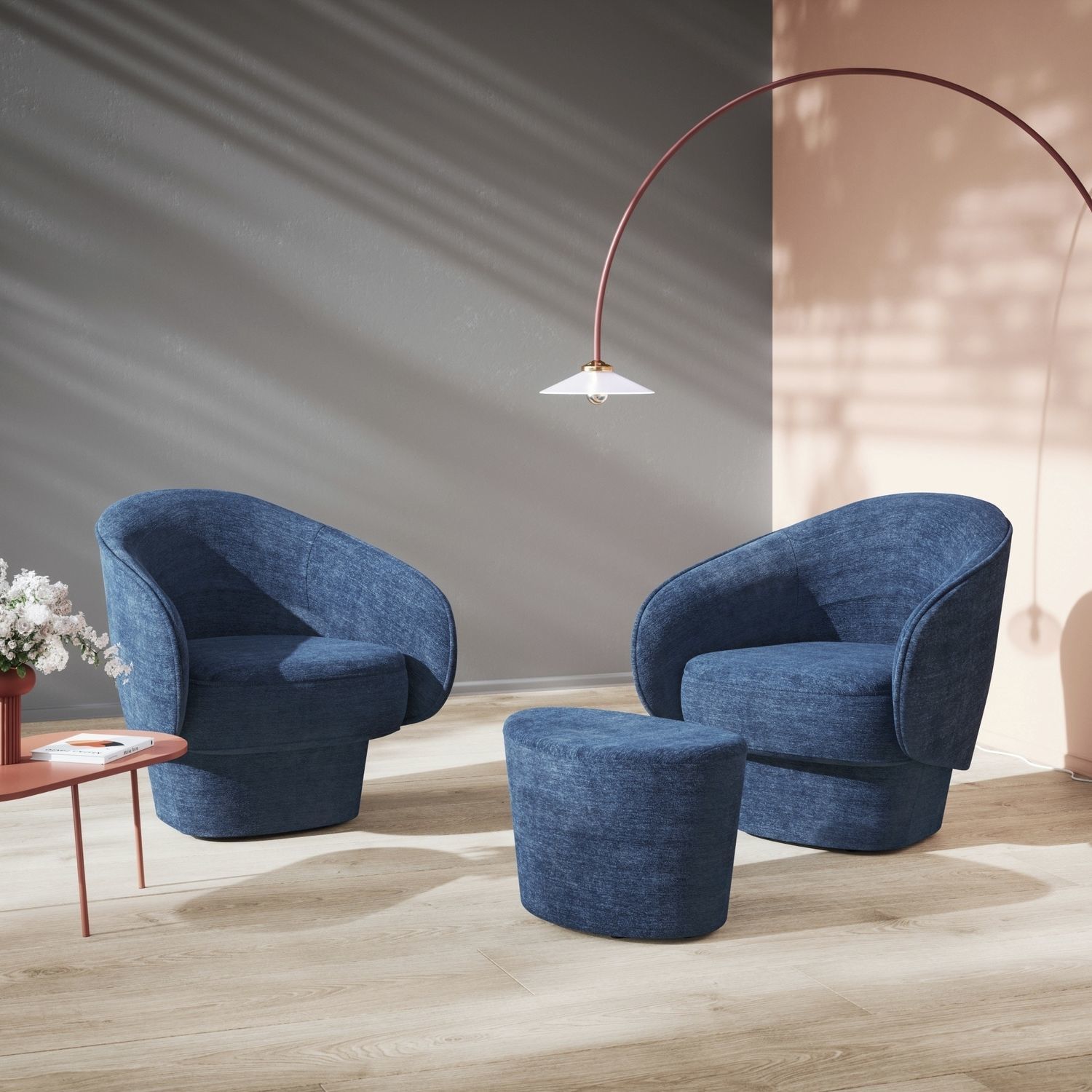 Contemporary armchair - ROC - COR - fabric / leather / with footrest