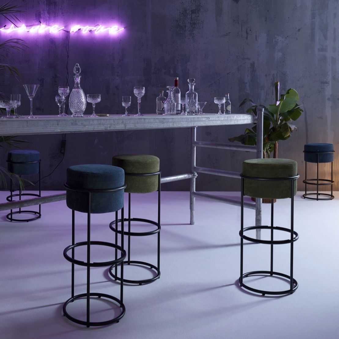 Contemporary bar stool - DROP - COR - fabric / painted metal base ...