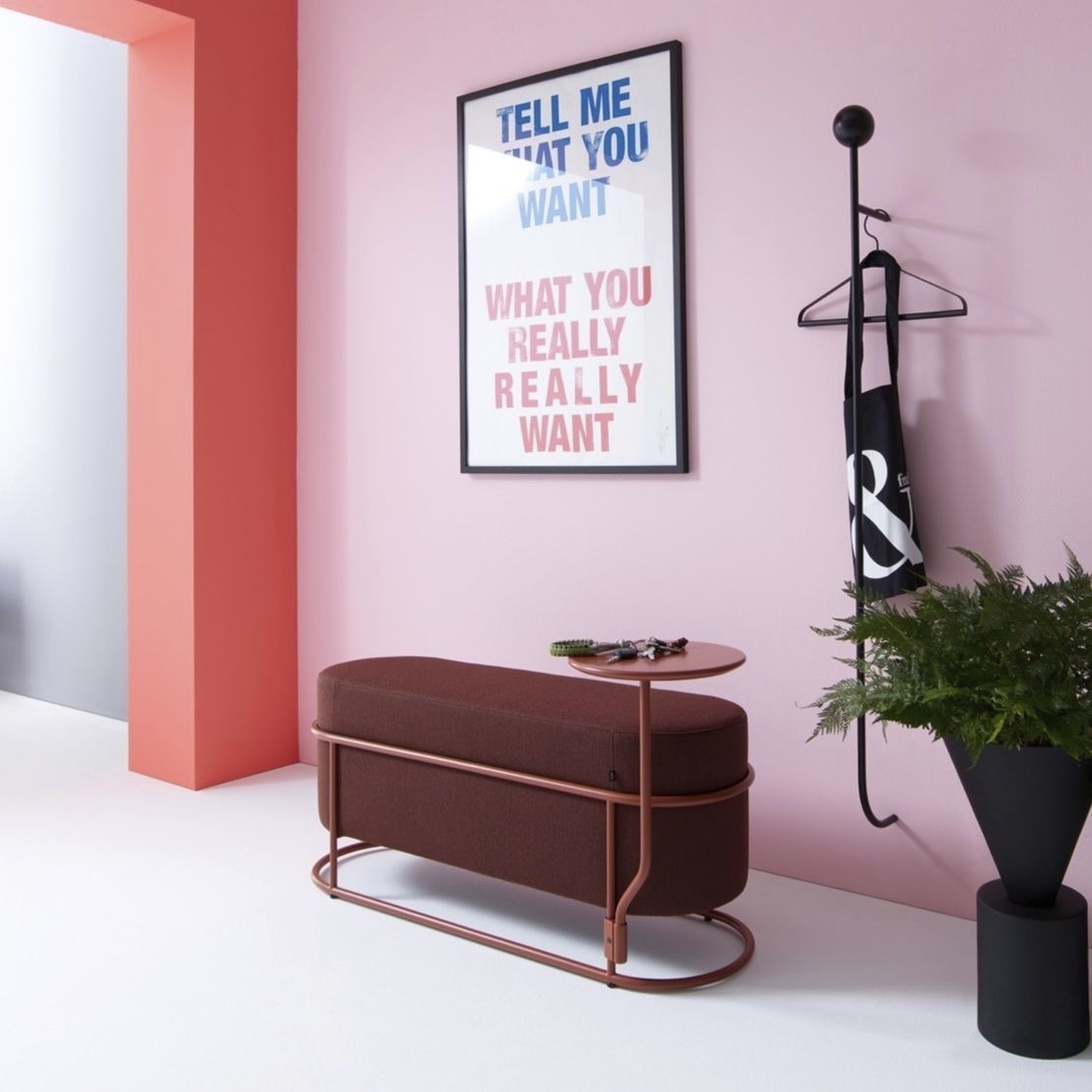 Contemporary upholstered bench - DROP - COR - fabric / painted metal ...