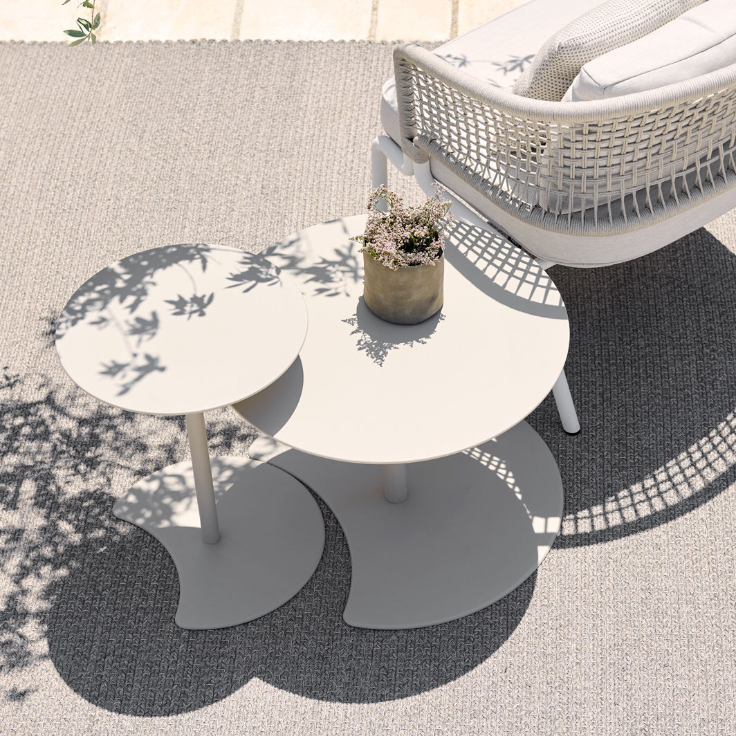 Contemporary side table - DROPS - Tribù - aluminum / aluminum base / round