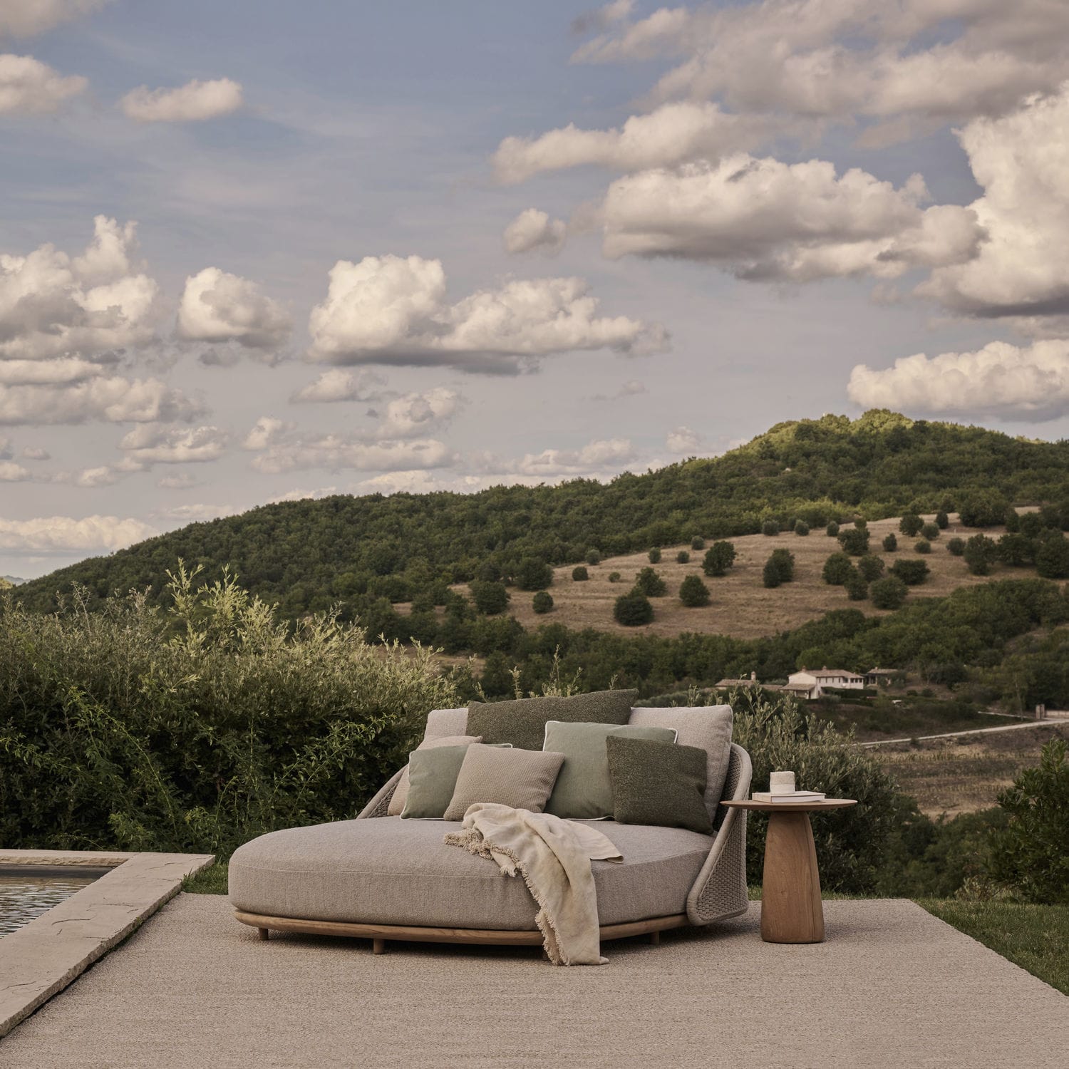 Contemporary daybed - ELIO - Tribù - fabric / teak / Tricord®