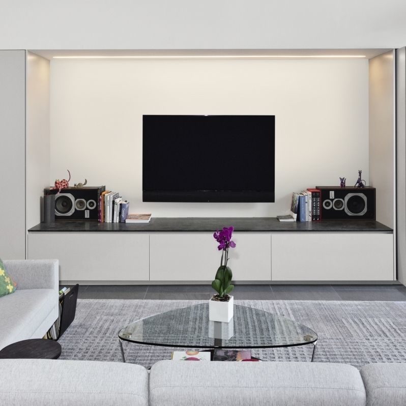 Contemporary TV wall unit - VIVA - MAISTRI - HPL / with built-in light ...