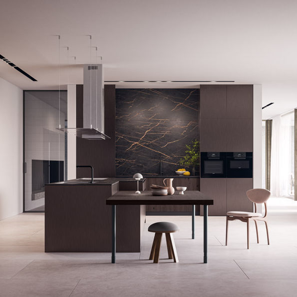 Contemporary kitchen - DOIMO CUCINE - wood veneer / oak / glass
