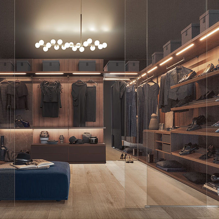 Modular walk-in wardrobe - VISTA - PIANCA - contemporary / wooden / glass