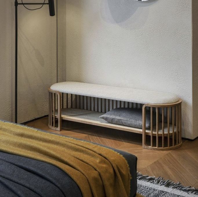 Contemporary upholstered bench - PALÙ - PIANCA - fabric / oak base / oak