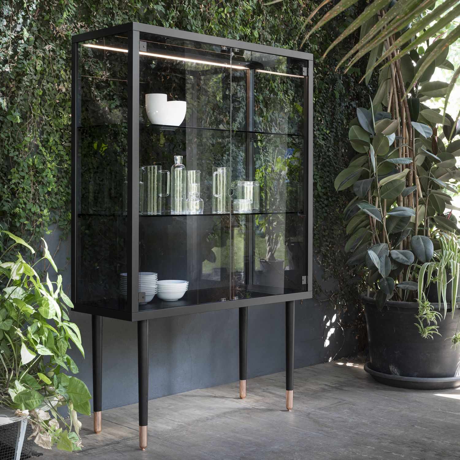 Contemporary display case - Juno - miniforms - glass / lacquered wood / ash