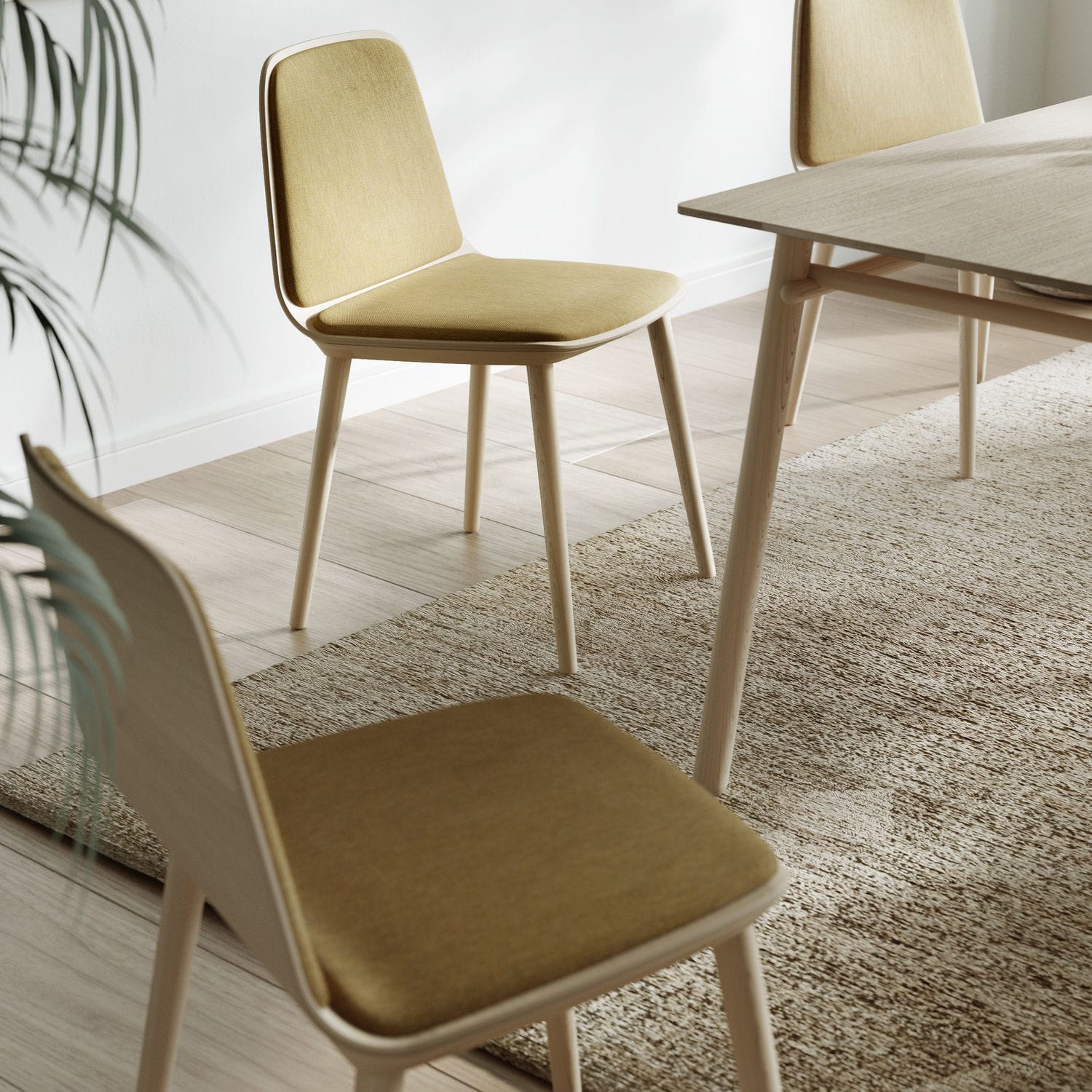 Contemporary chair - BISELL - TREKU - indoor / fabric / solid wood