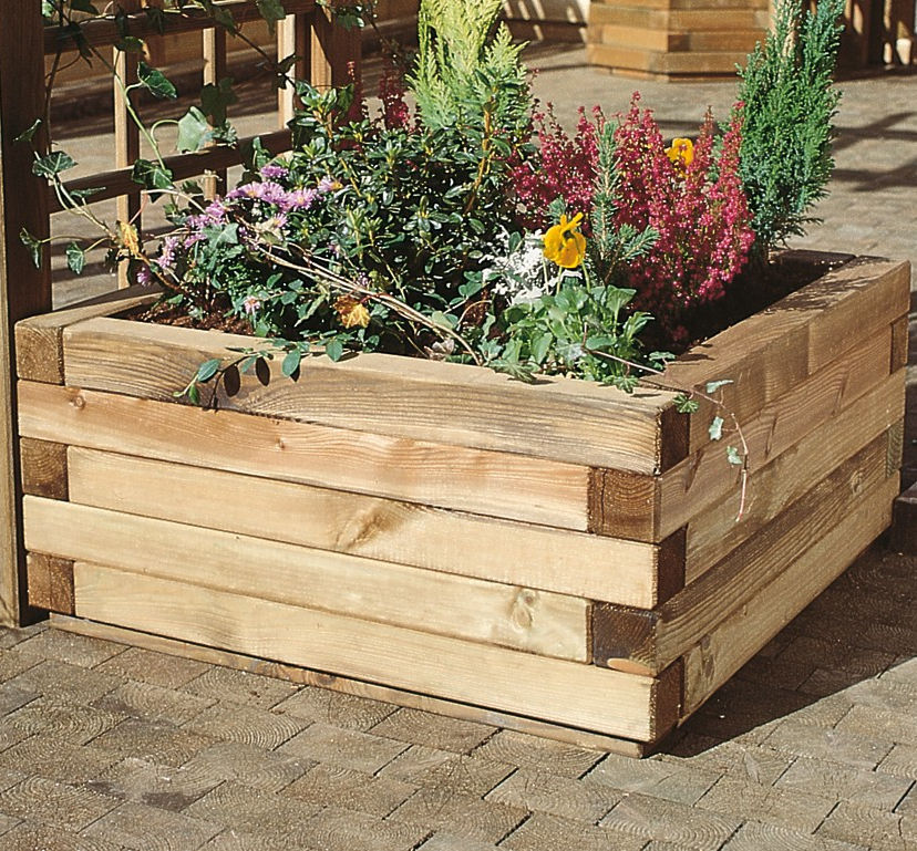 Pine planter - STABILO - Braun Wuerfele - larch / rectangular / custom