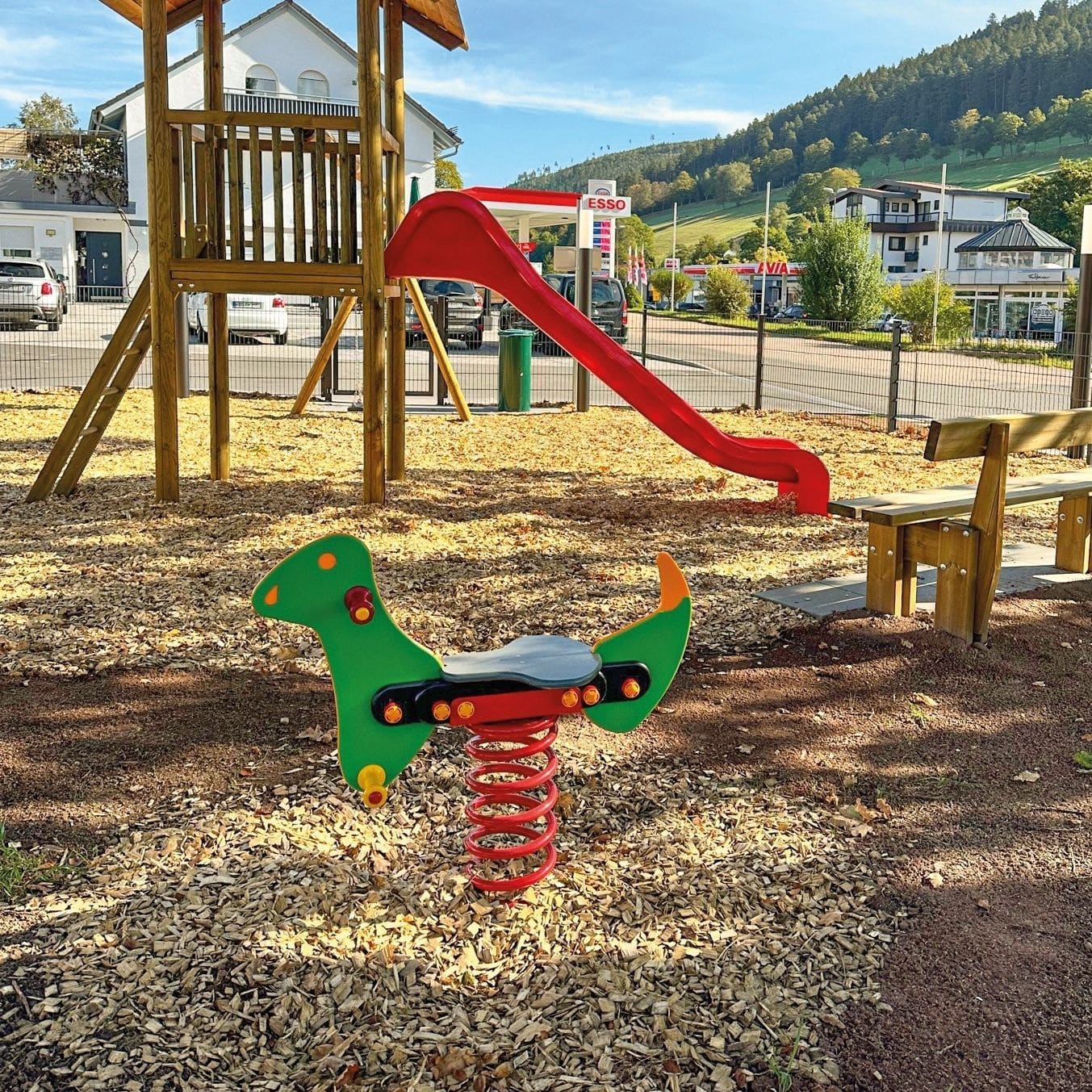 Zinc-plated steel spring rocker - DINO - Braun Wuerfele - animal / 1-seat