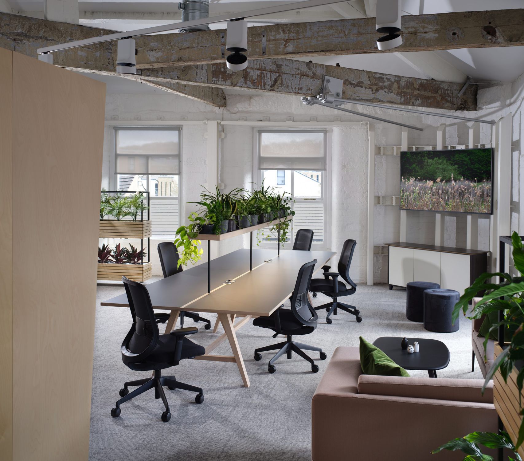 Contemporary boardroom table - ALLT - Steelcase - oak / oak base ...