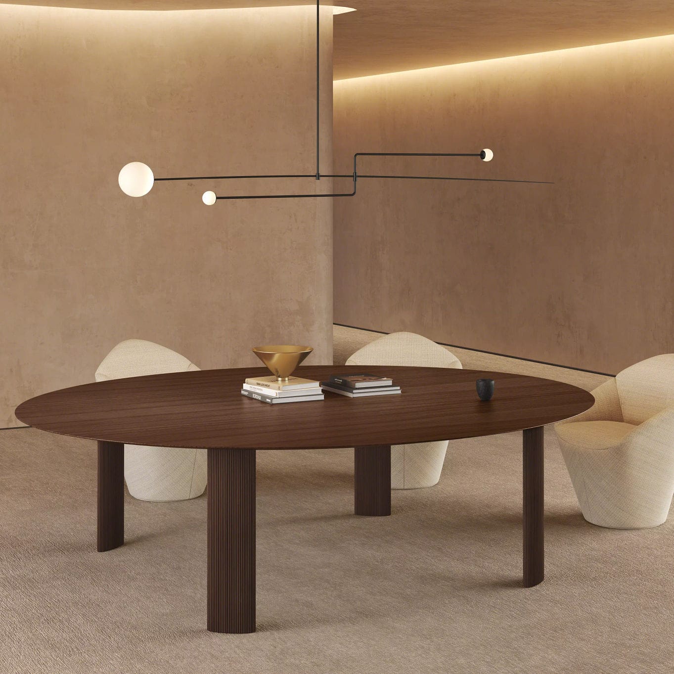 Contemporary boardroom table - FUSTE - Steelcase - oak / oak base / angled