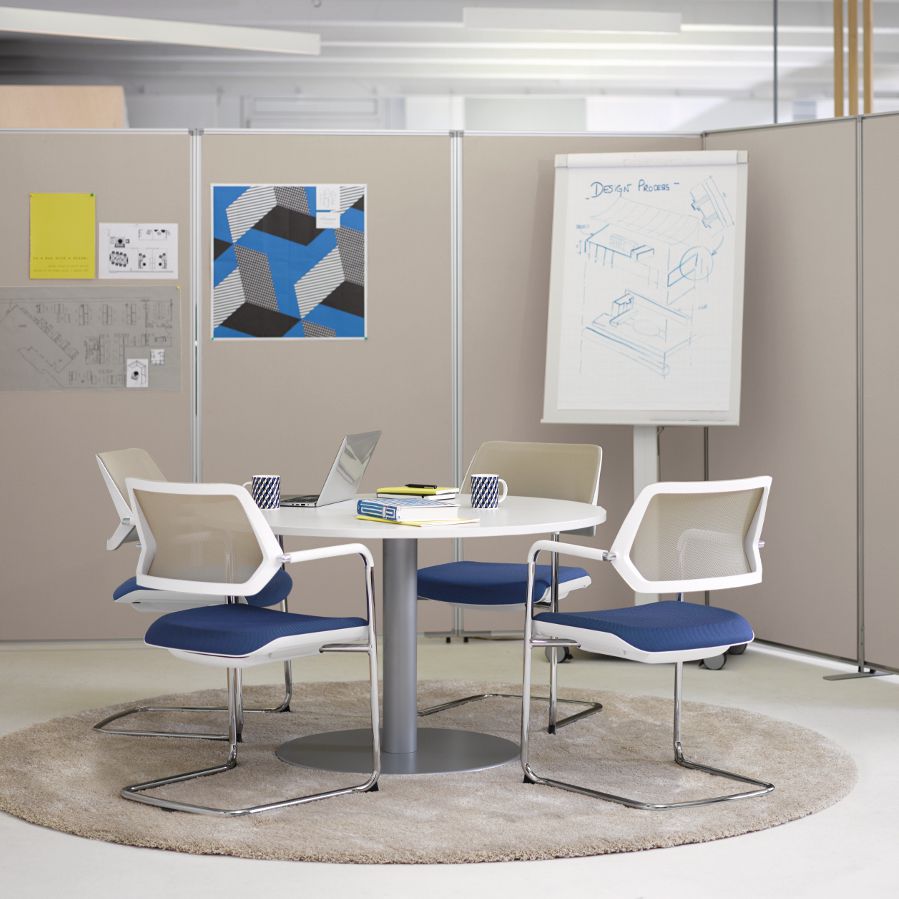 Floor-mounted office divider - PARTITO - Steelcase - fabric / wood ...