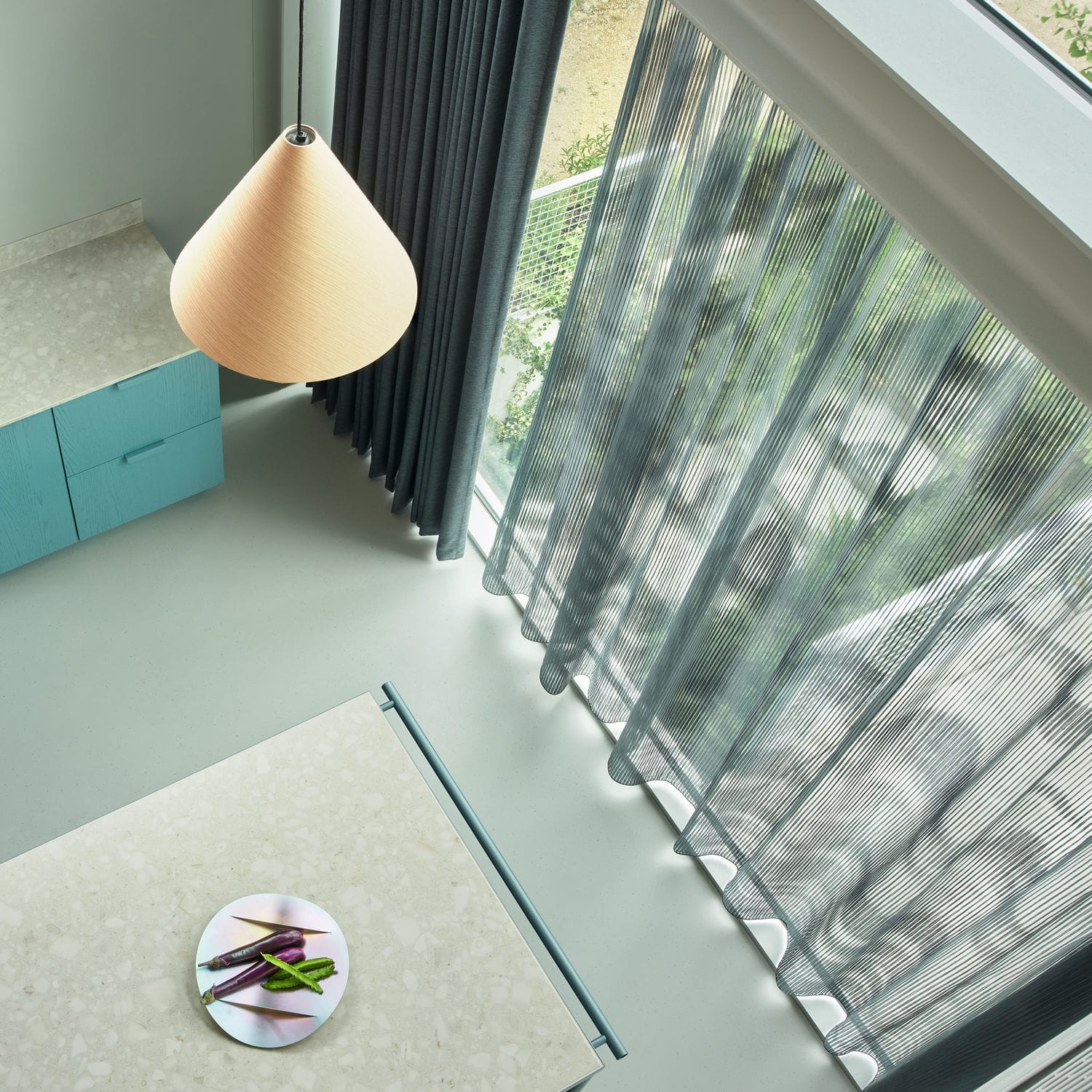 Striped sheer curtain fabric - OSIS - KENDIX - linen / viscose / polyester