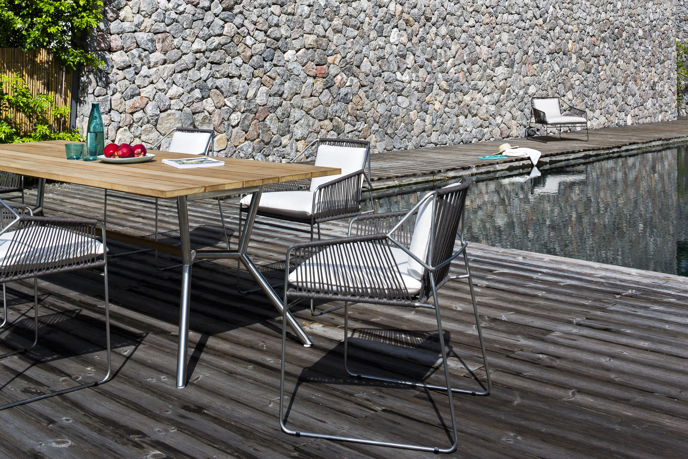 Contemporary dining table - REEF - OASIQ - teak / HPL / stainless steel