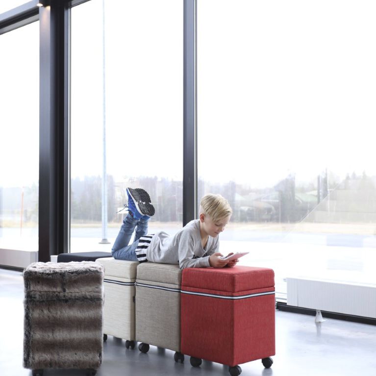 Contemporary pouf - SMS-BOX - Götessons - fabric / rectangular / on casters