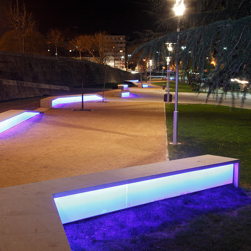 Contemporary public bench - CAMALEON - Setga - stone / with integrated ...
