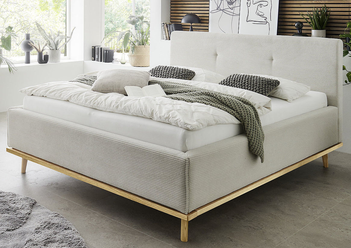 Double bed - DELPHI - Musterring - contemporary / upholstered / linen