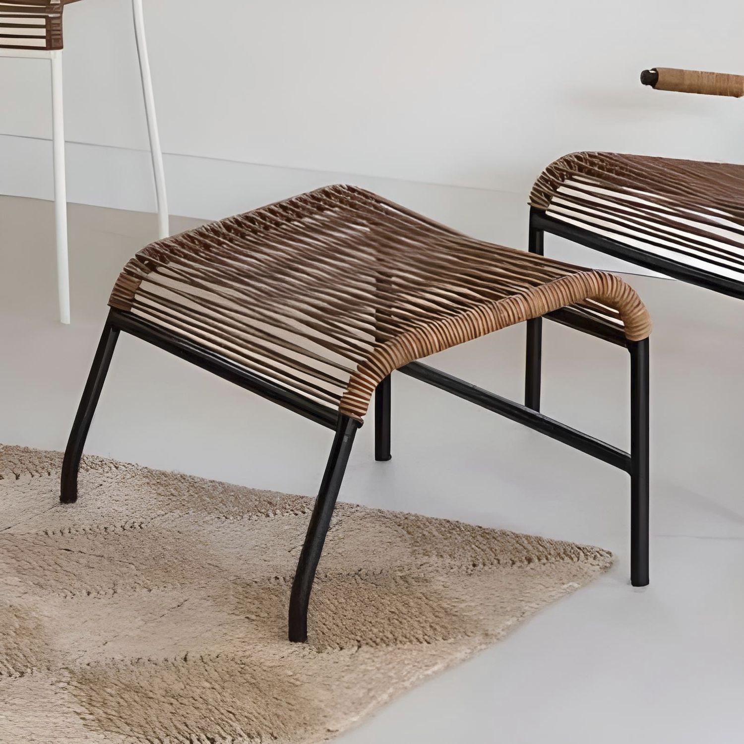 Contemporary footrest - Kin - BOQA - linen / leather / steel